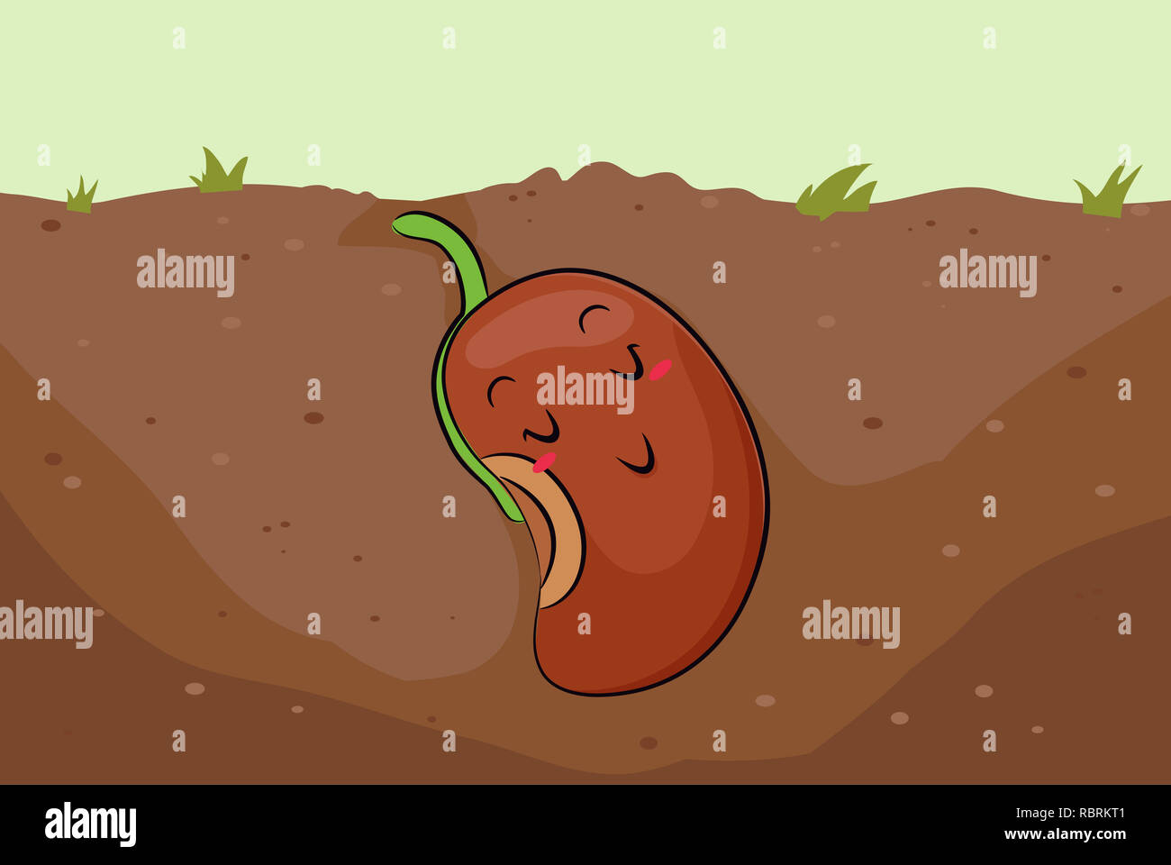 Illustration of a Sleeping Mascot Seed Planted in the Soil Waiting for ...