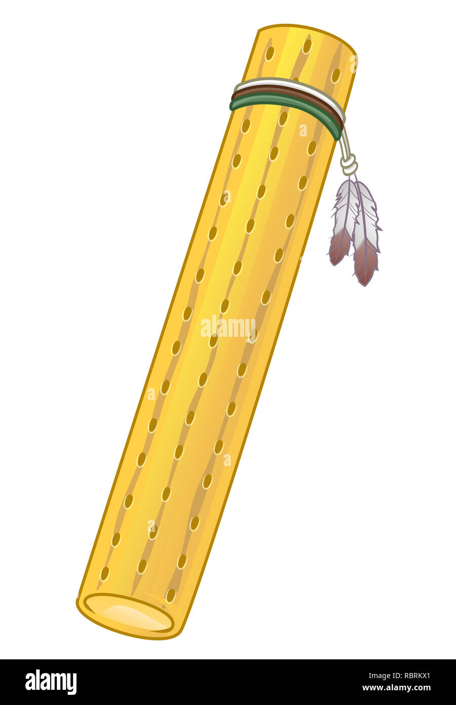 Illustration of a Rain Stick with Holes and Feathers Stock Photo - Alamy