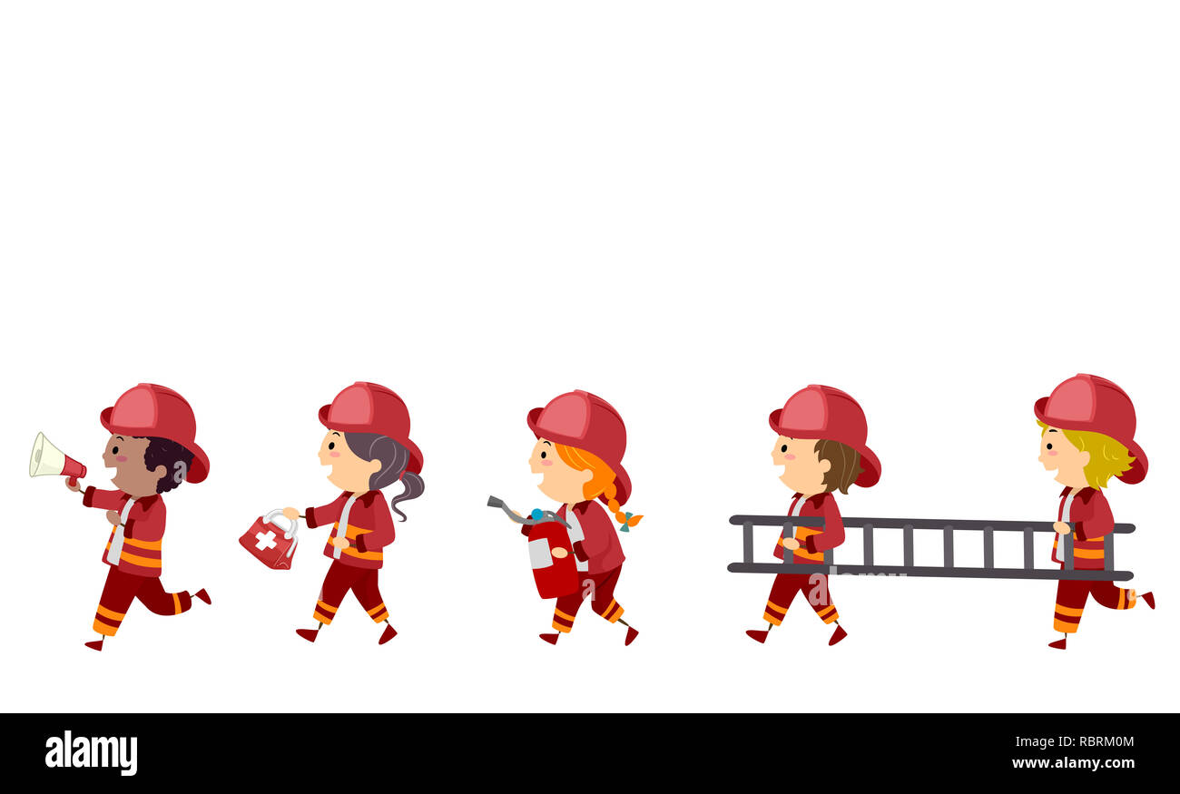 Illustration of Stickman Kids as Fireman Holding a Megaphone, First Aid ...