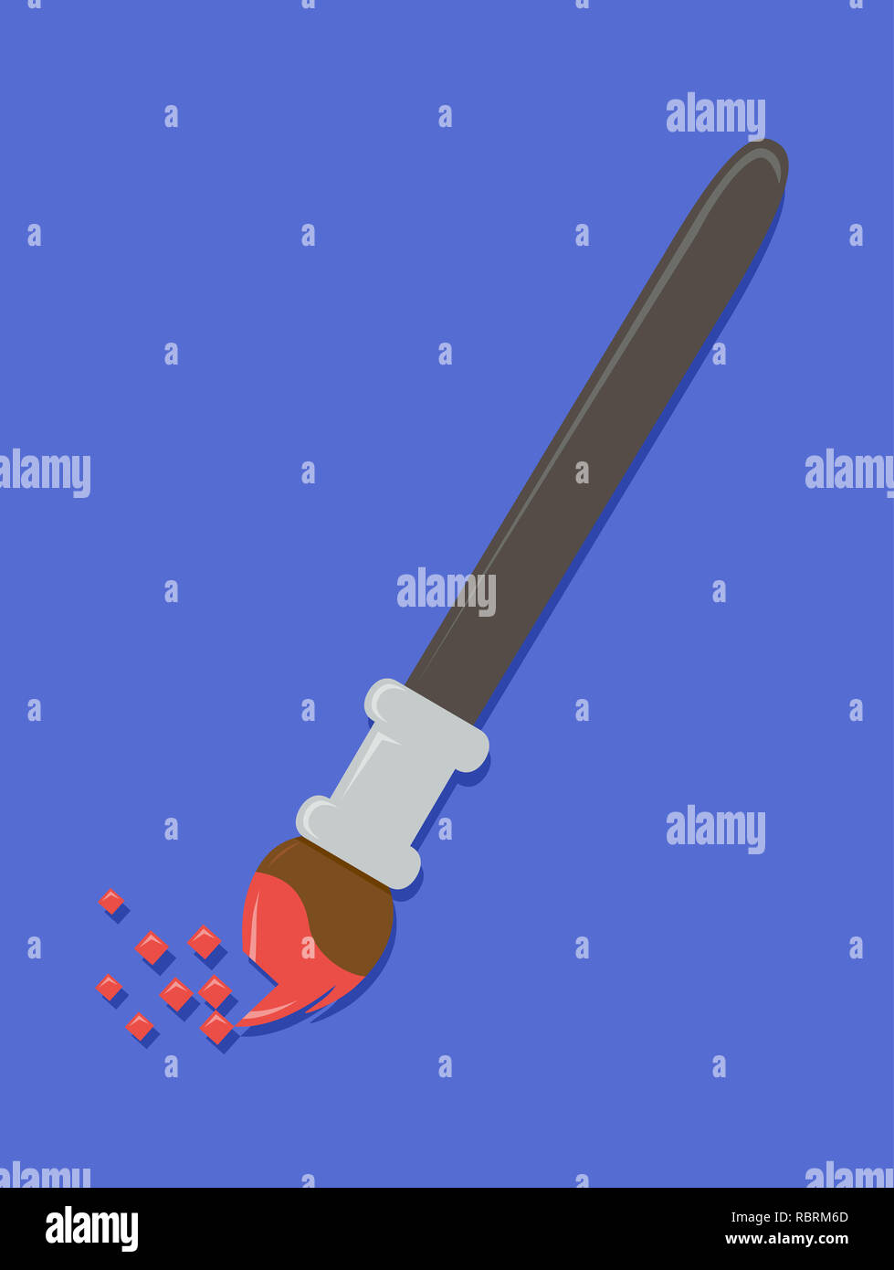 Illustration of a Paintbrush with Paint and Pixels. Digital Painting ...