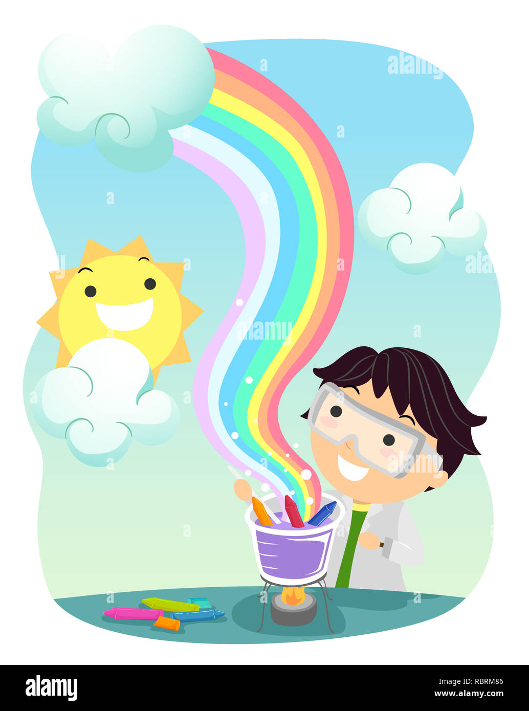 Illustration of Stickman Kid Boy Wearing Lab Gown Heating Crayons and ...