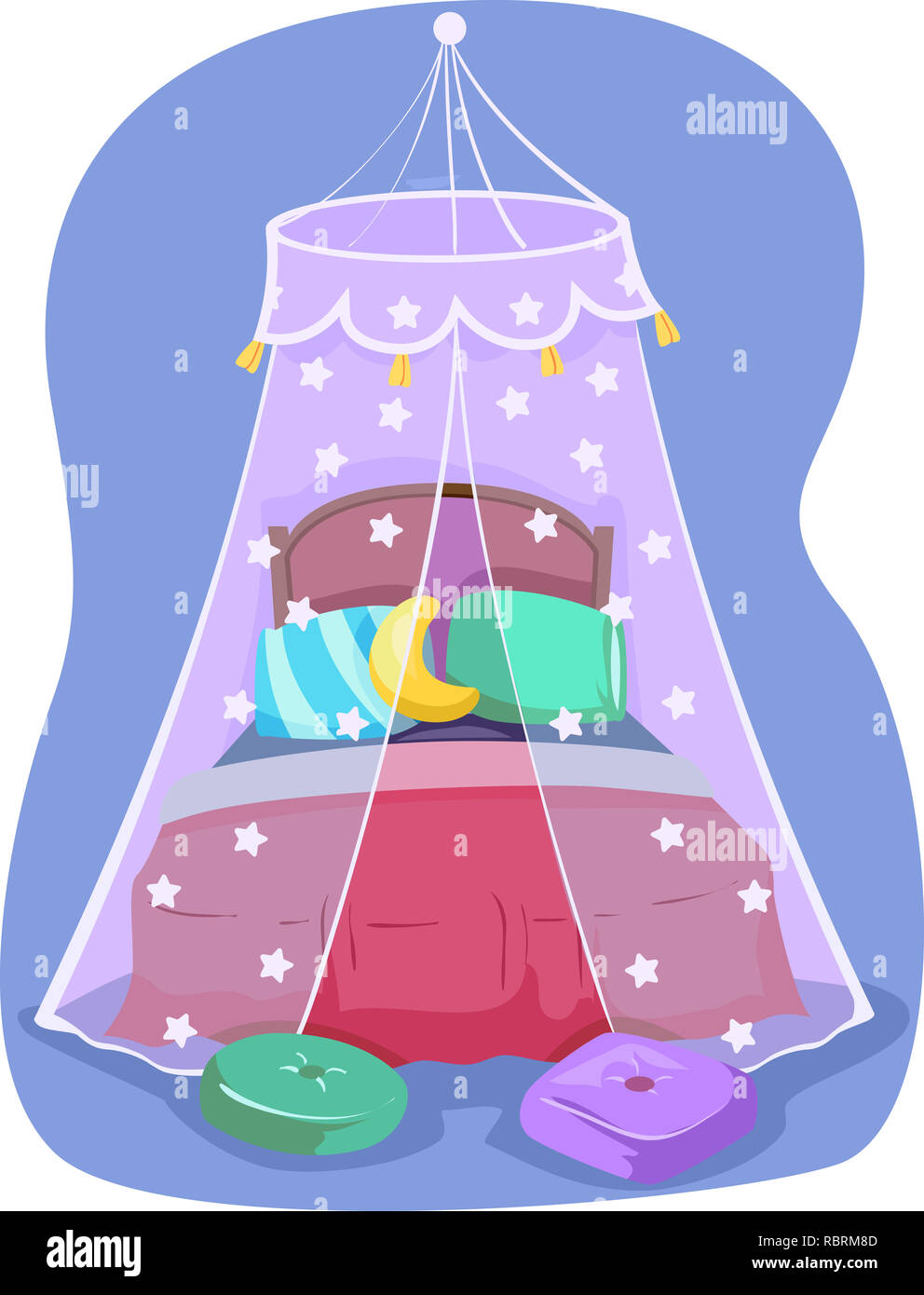 Illustration of a Bed with Net Cover for Protection Stock Photo - Alamy