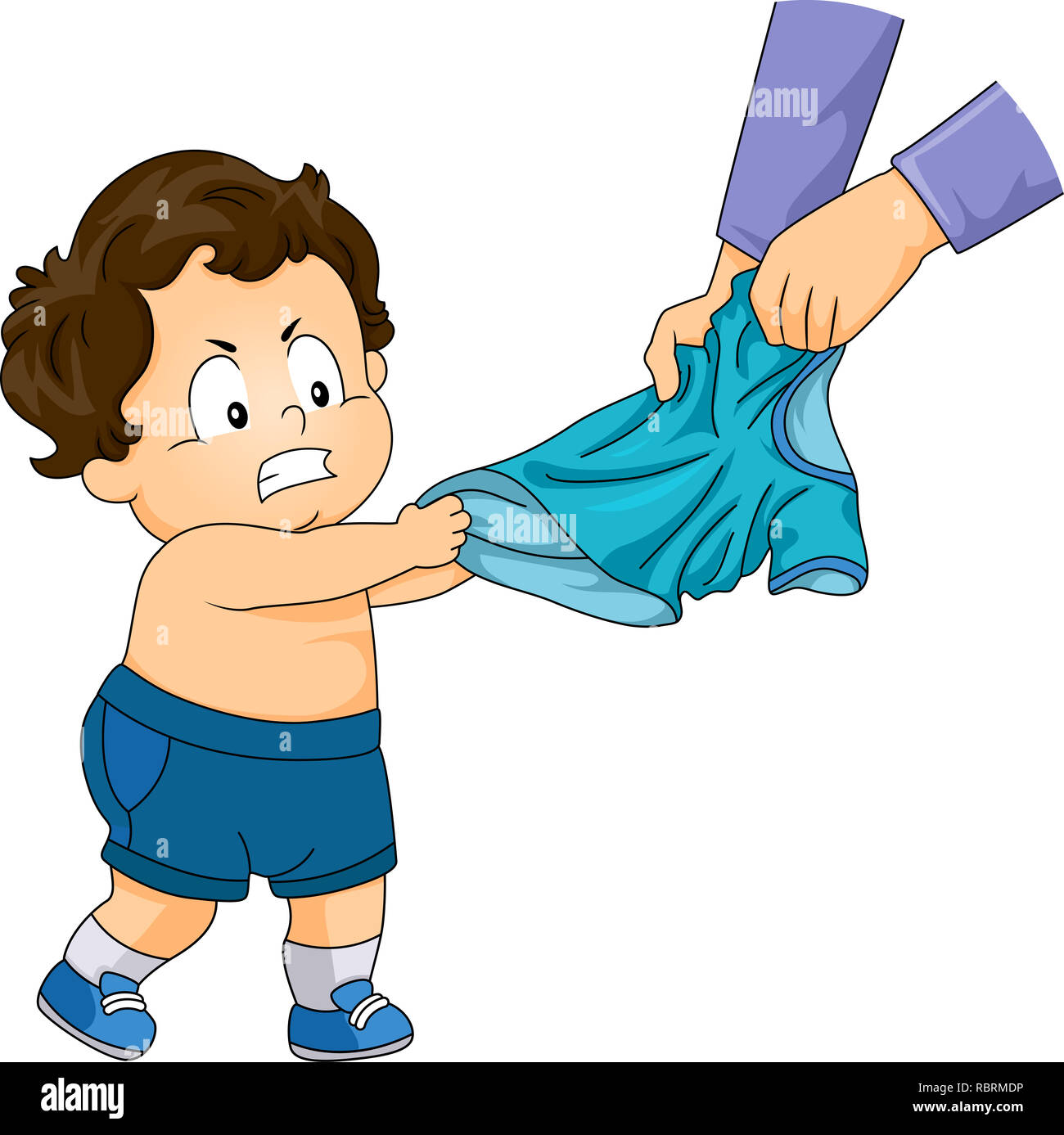 Illustration of a Kid Boy Pulling His Favorite Shirt to Wear Stock ...
