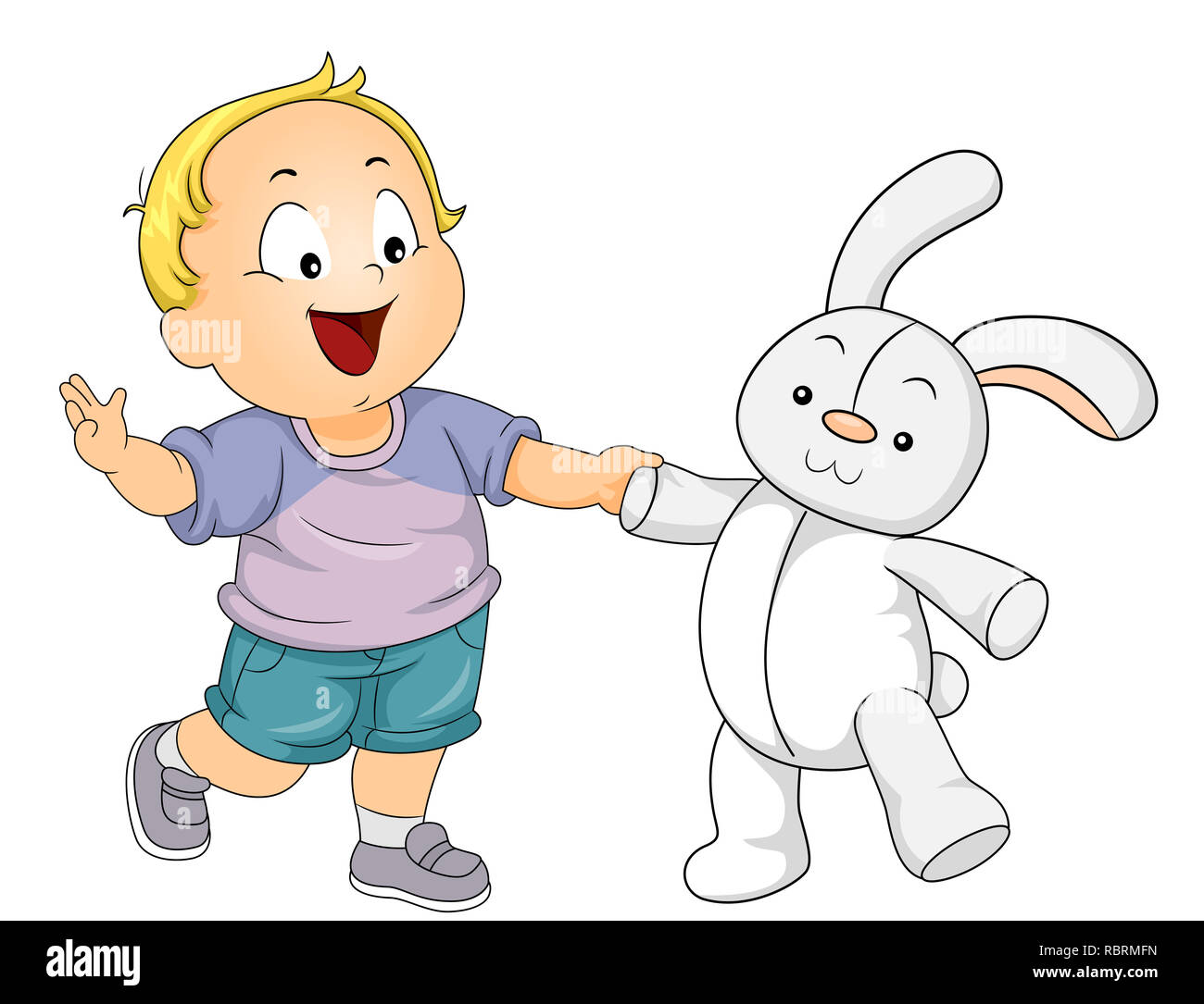 Illustration of a Kid Boy Toddler Playing with Big Rabbit Stuffed Toy ...
