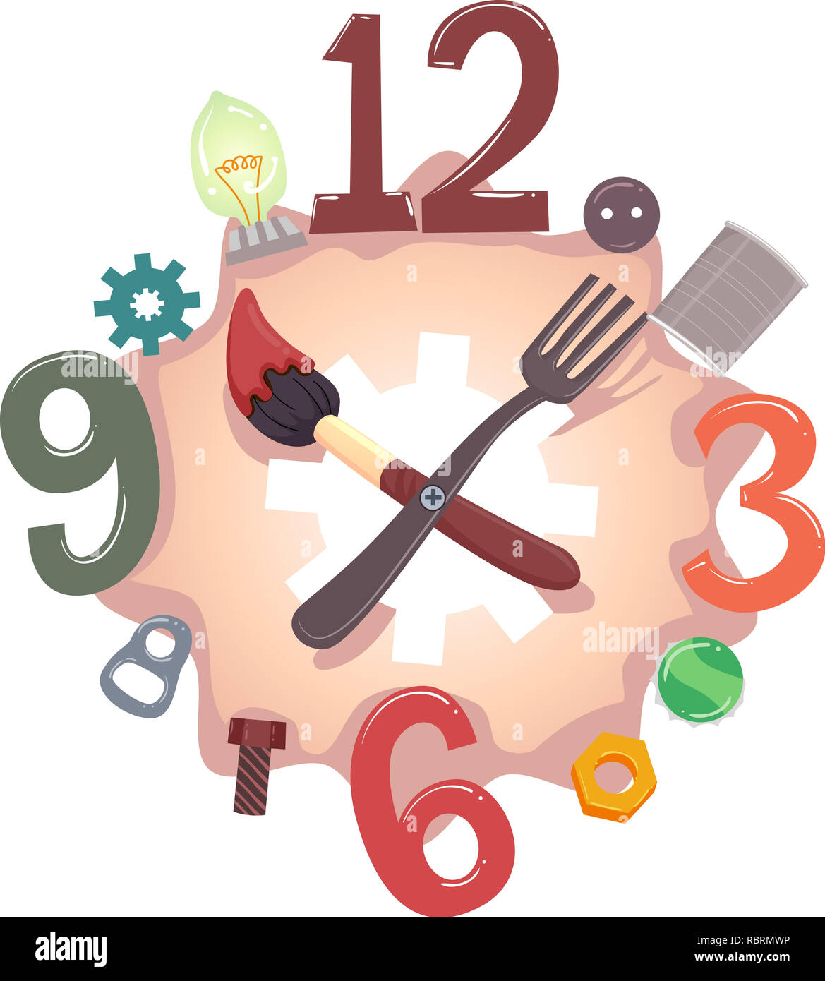 Illustration of a Clock Made from Junkyard Scraps. Upcycle, Recycle ...