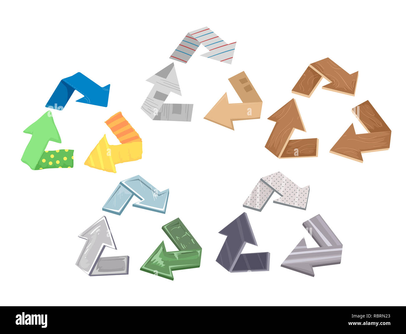 Illustration of Recycle Symbol Made from Different Materials from Paper ...