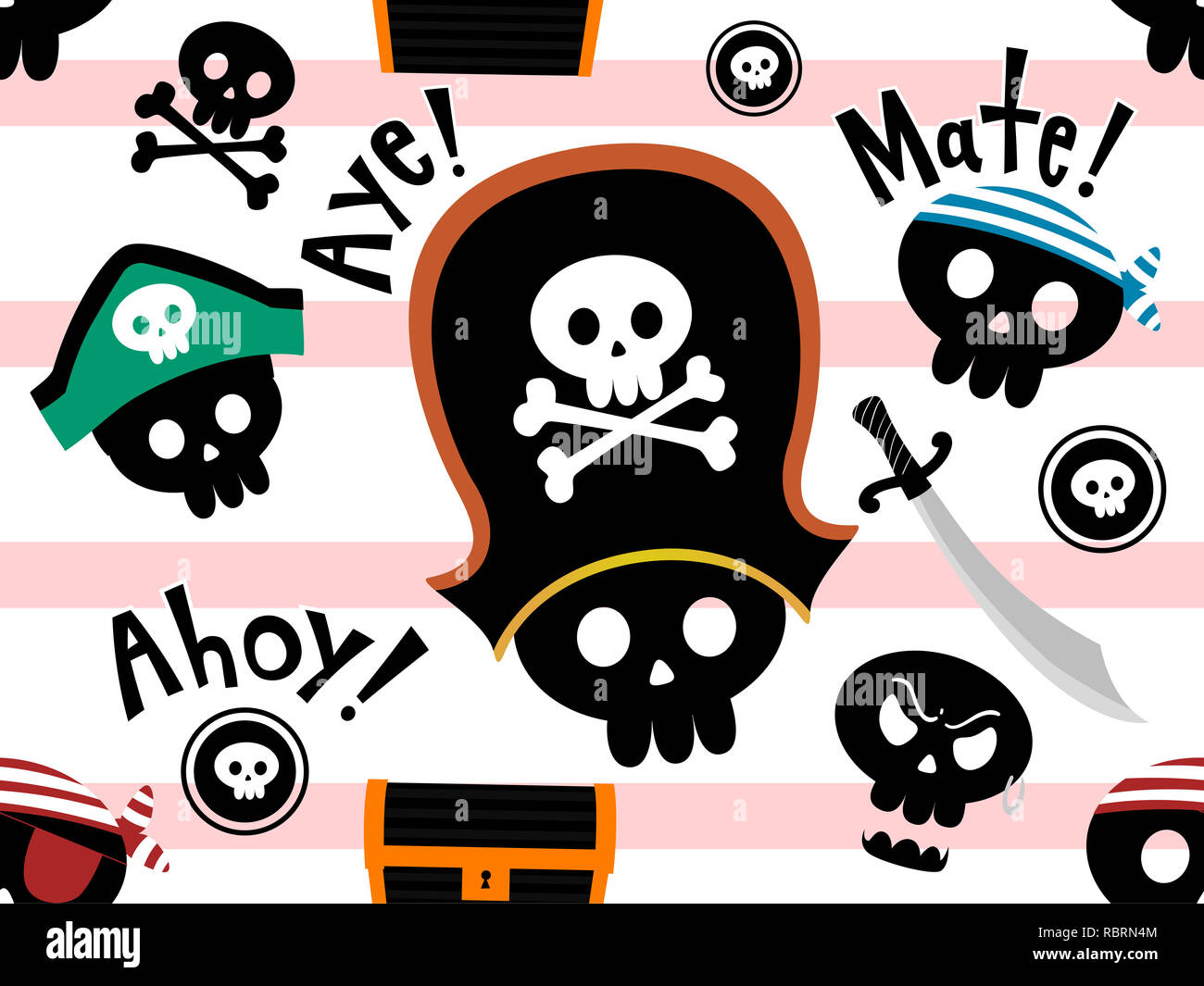 Seamless Background Illustration of Pirate Captain and Mates with ...