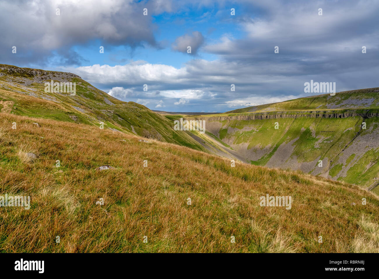 North Pennines landscape at the High Cup Nick in Cumbria, England, UK ...