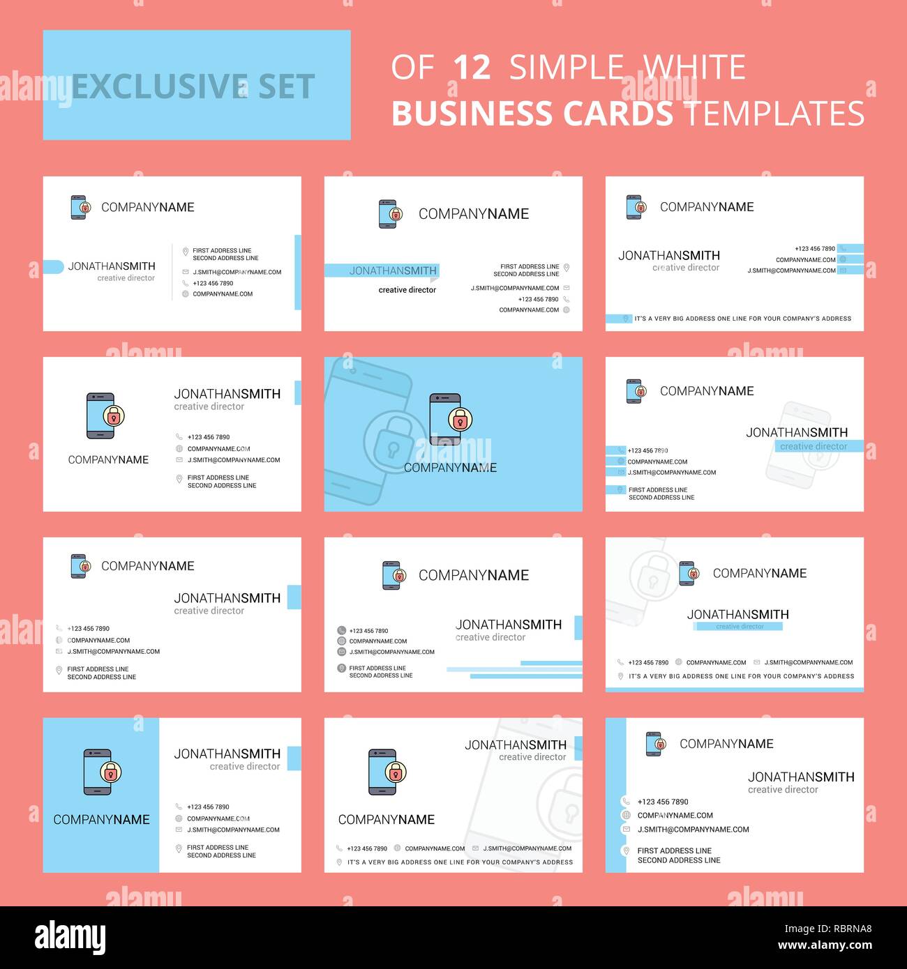 Set of 12 Protected smartphone Creative Busienss Card Template ...