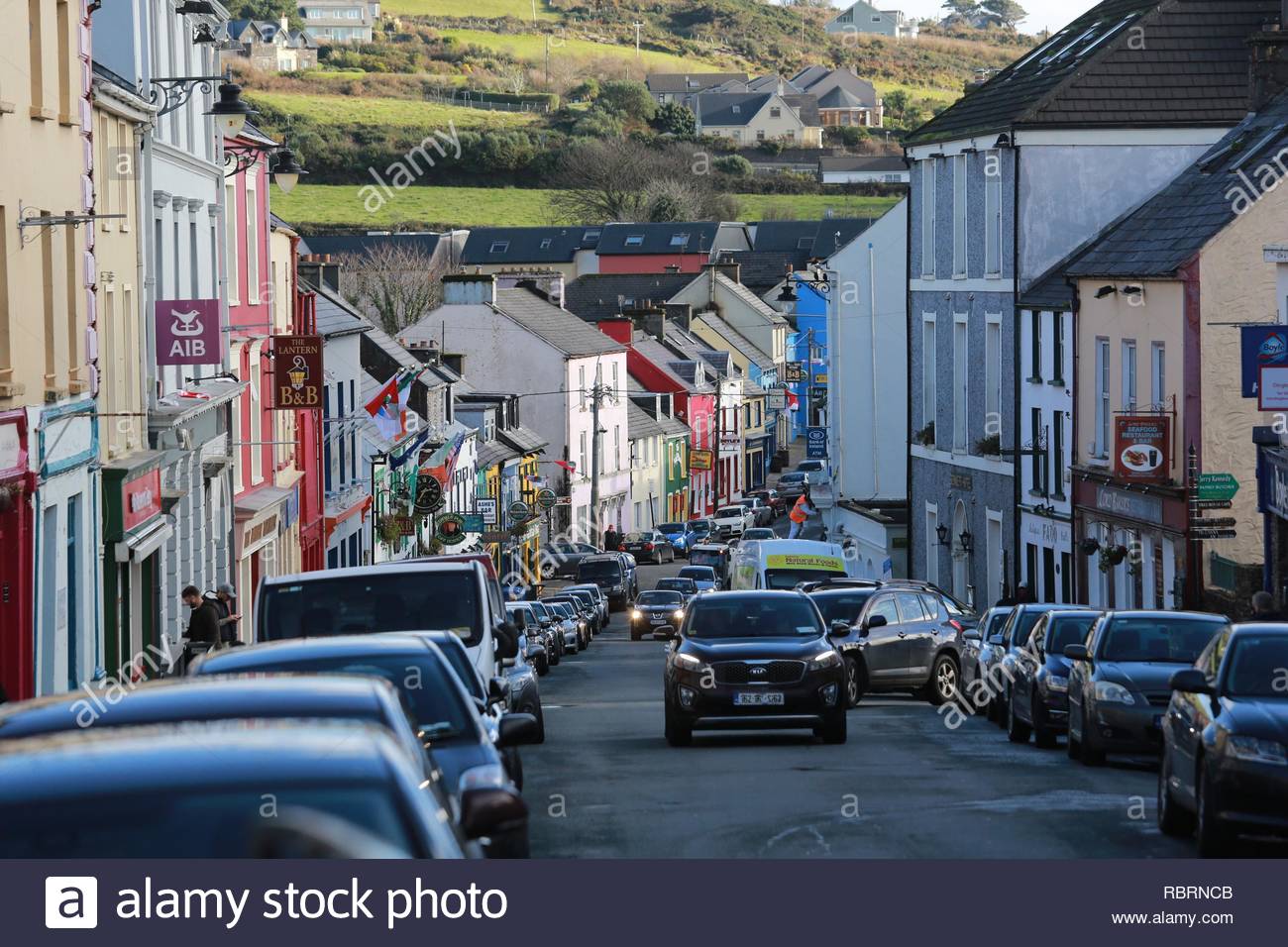The town of Dingle in County Kerry Ireland on a busy day in winter ...
