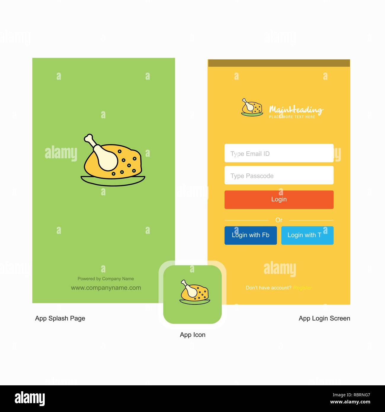 Company Chicken meat Splash Screen and Login Page design with Logo ...