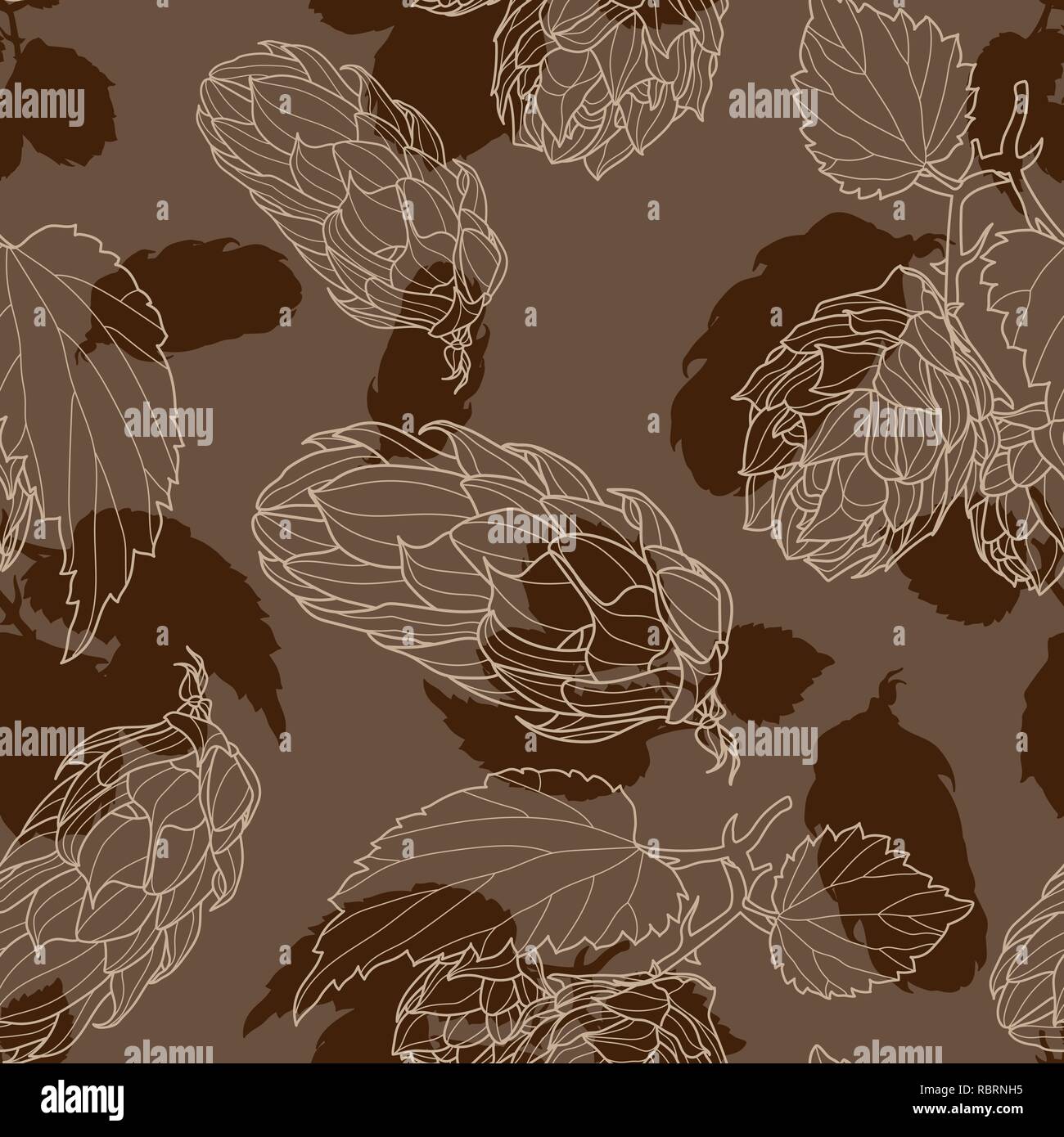 Hand drawn Hops Seamless pattern. Common hop or Humulus lupulus branch ...