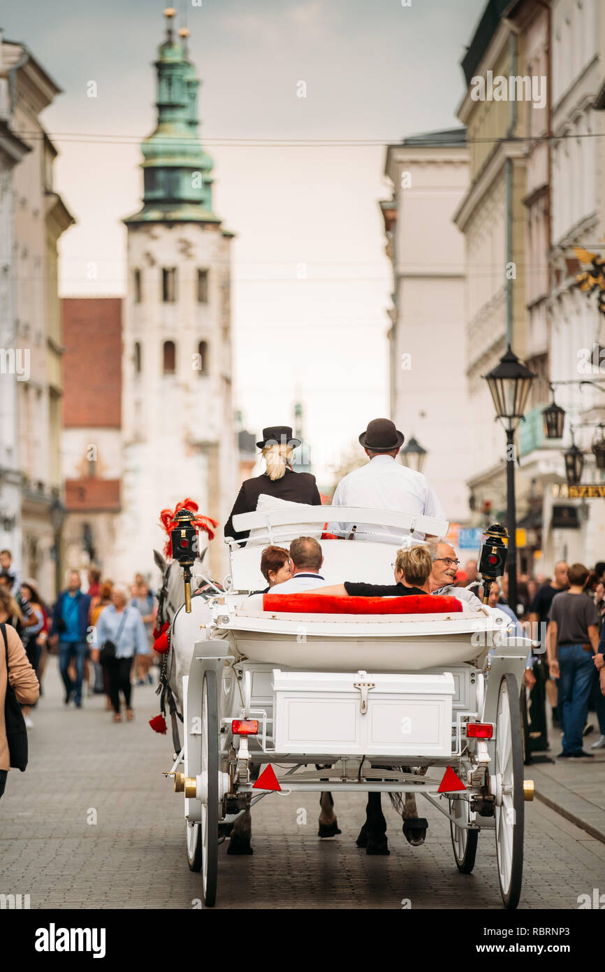 Krakow, Poland - August 28, 2018: Old-fashioned Coach Carriage Moving ...