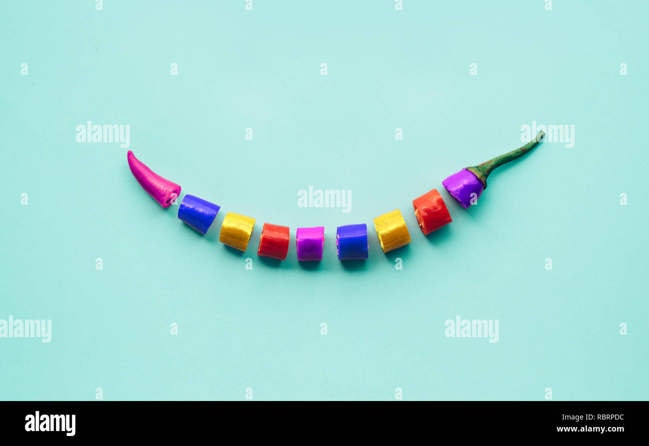 Colorful of chilli slice on pastel background.flat lay design idea ...