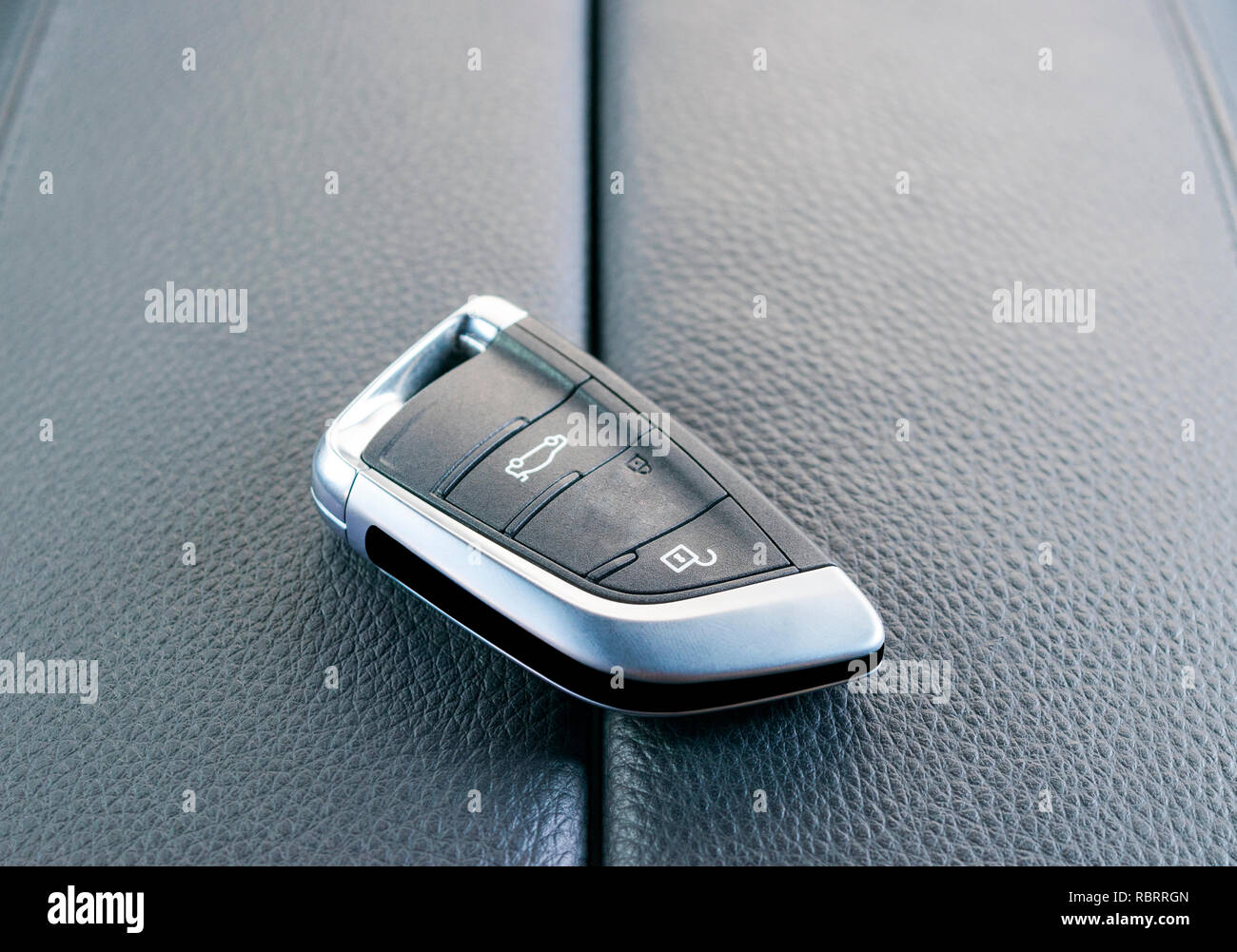 Closeup inside vehicle of wireless key ignition. Start engine key. Car ...