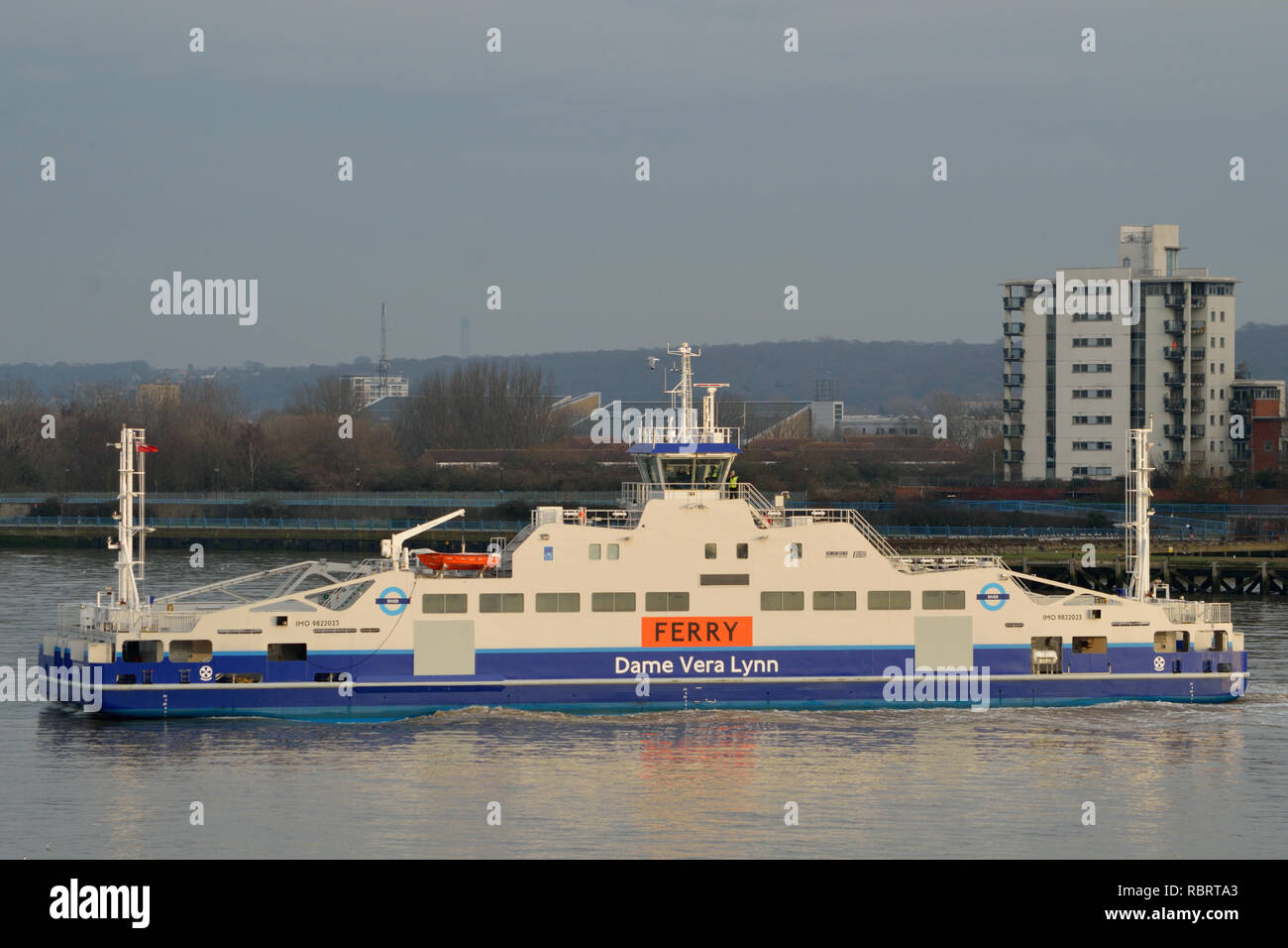 One of the new Woolwich Ferry vessels out on the River Thames during ...