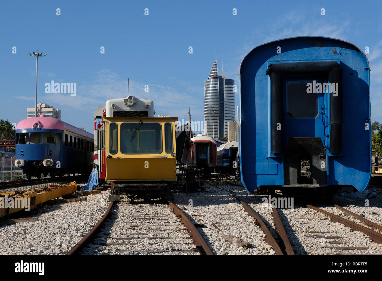 Old trains displayed at the Israel Railway Museum which features the ...