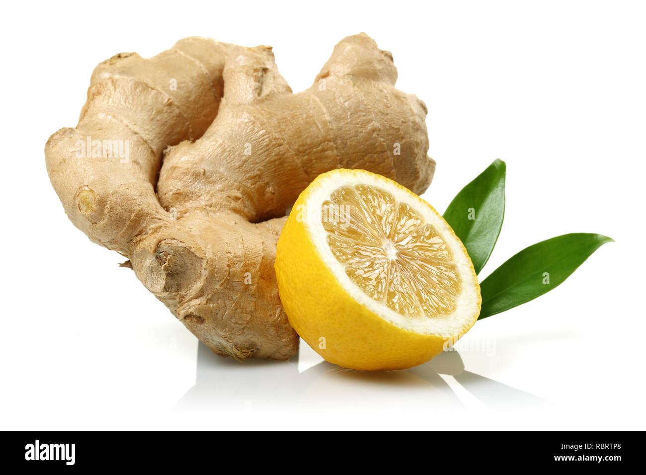 Fresh ginger and lemon with leaves isolated on white background Stock ...