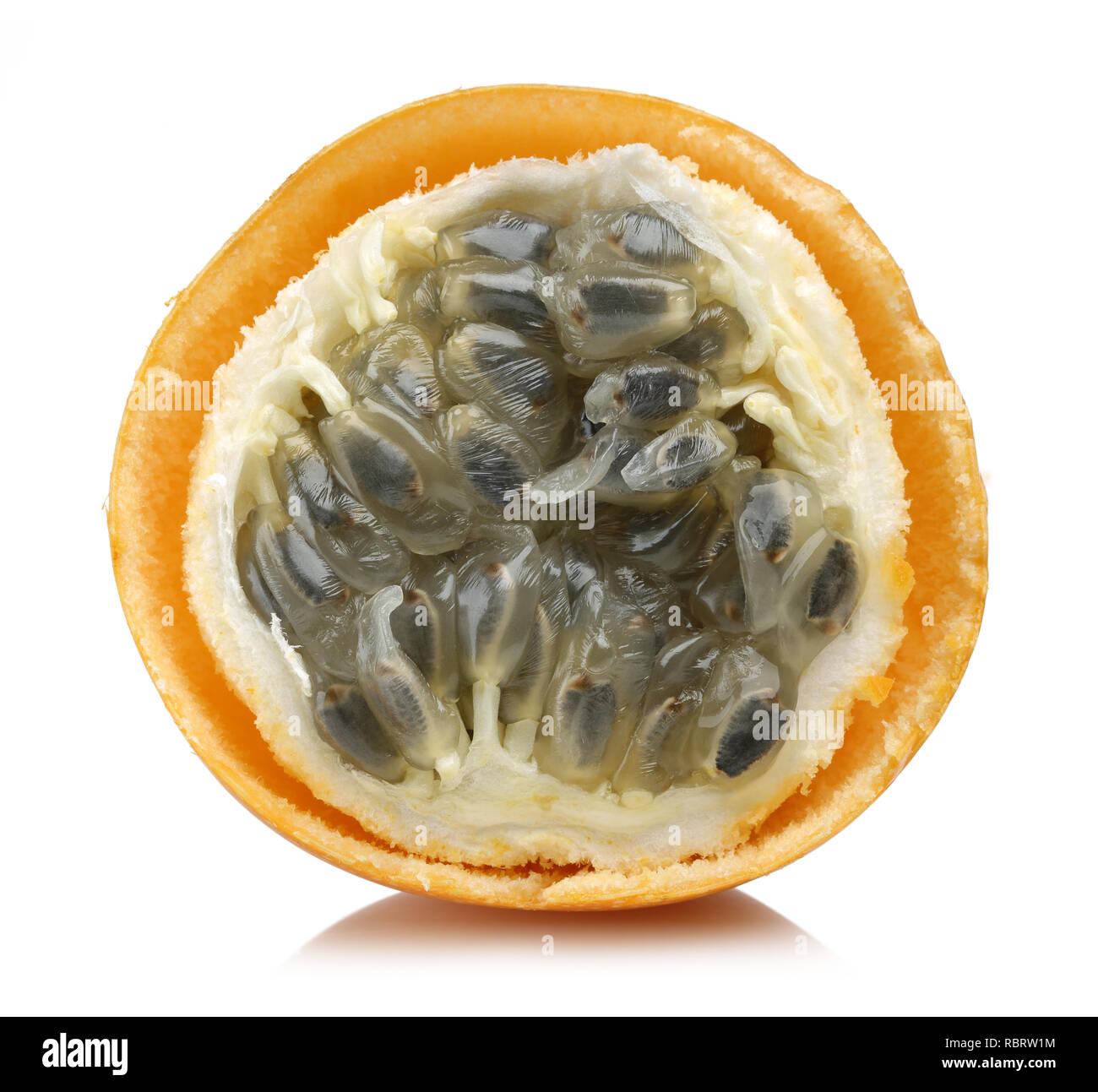 Ripe juicy half granadilla isolated on white background Stock Photo - Alamy