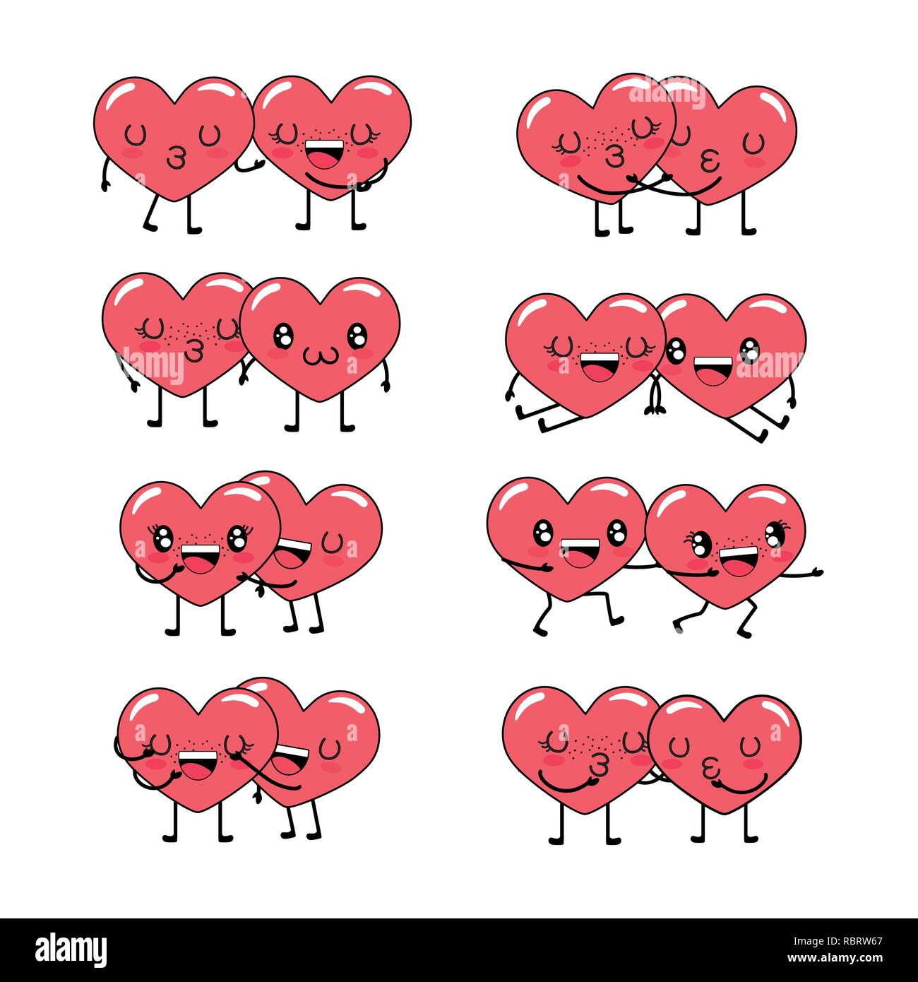 set kawaii hearts couple character together Stock Vector Image & Art ...