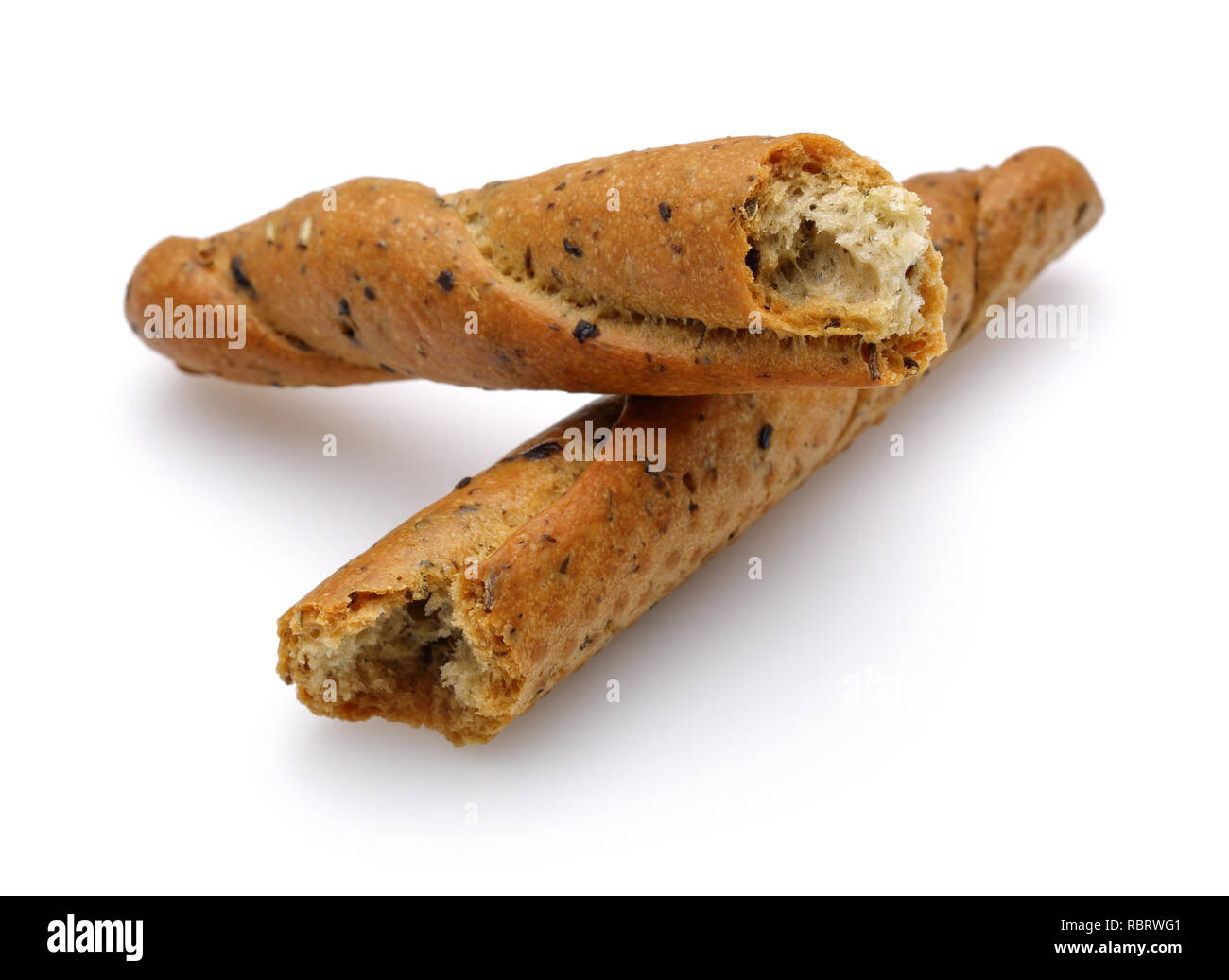 Breadsticks or grissini isolated on white background Stock Photo - Alamy