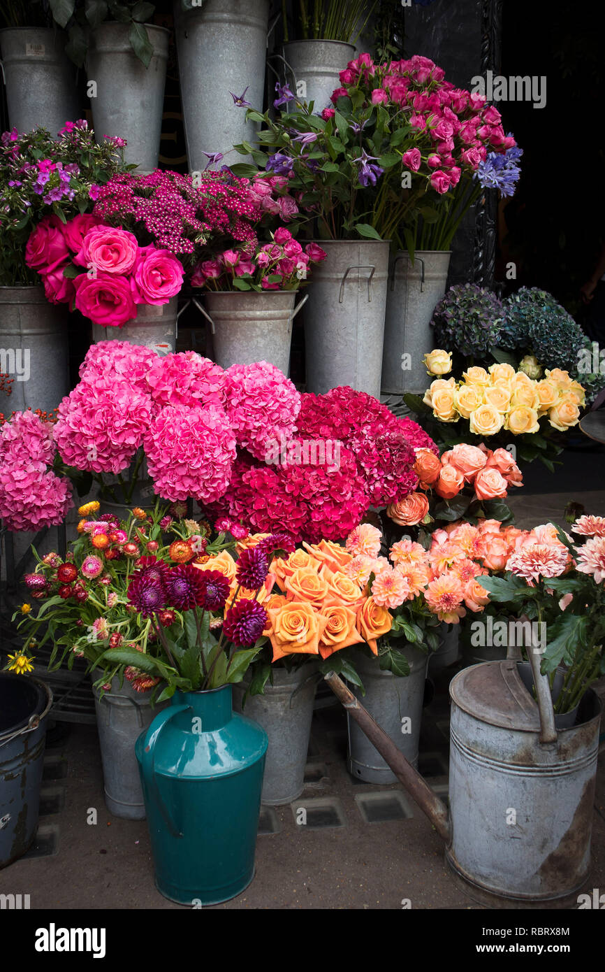 The colorful variety of flowers sold in the market in London Stock ...