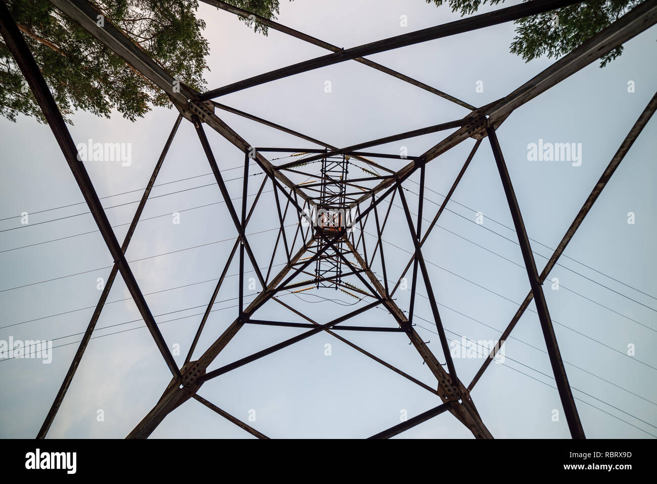 watchtower details and wooden bars, stairs and walls from below up ...
