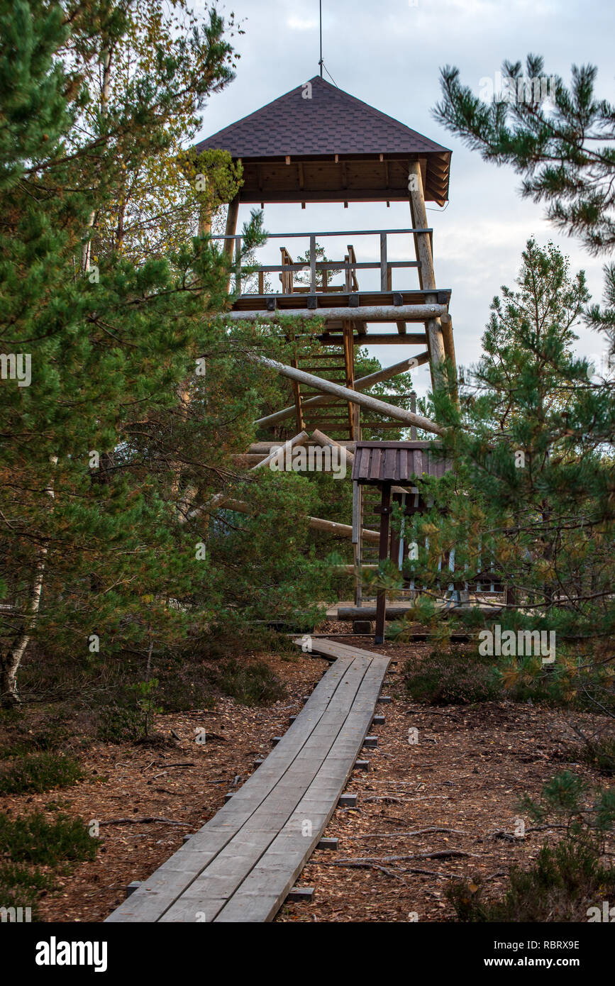 watchtower details and wooden bars, stairs and walls from below up ...