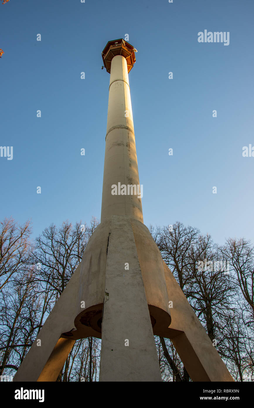 watchtower details and wooden bars, stairs and walls from below up ...