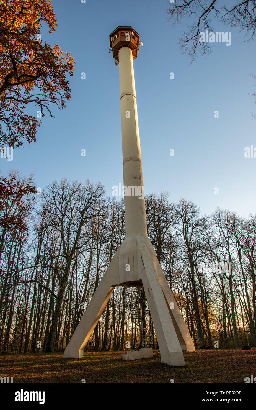 watchtower details and wooden bars, stairs and walls from below up ...