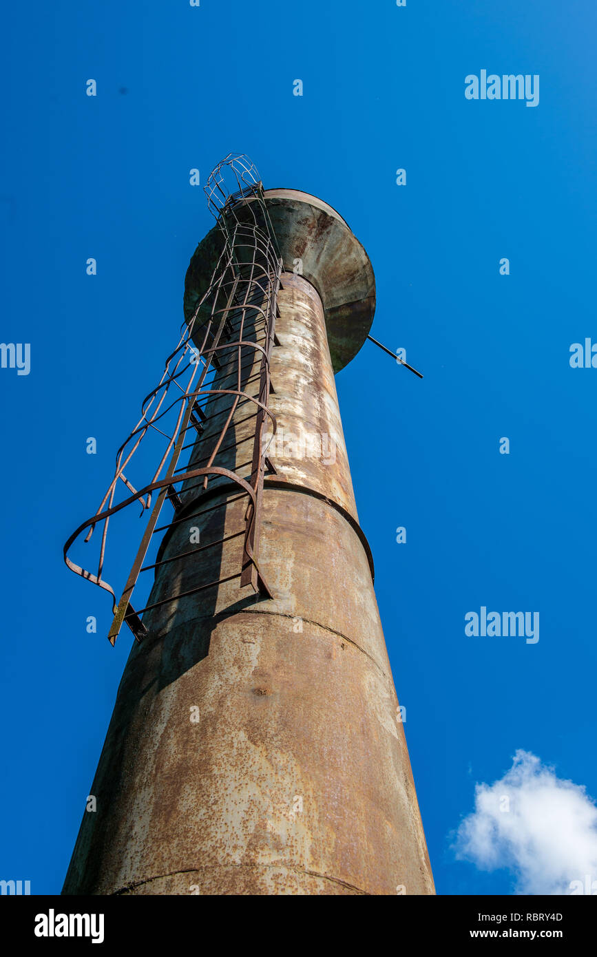 watchtower details and wooden bars, stairs and walls from below up ...