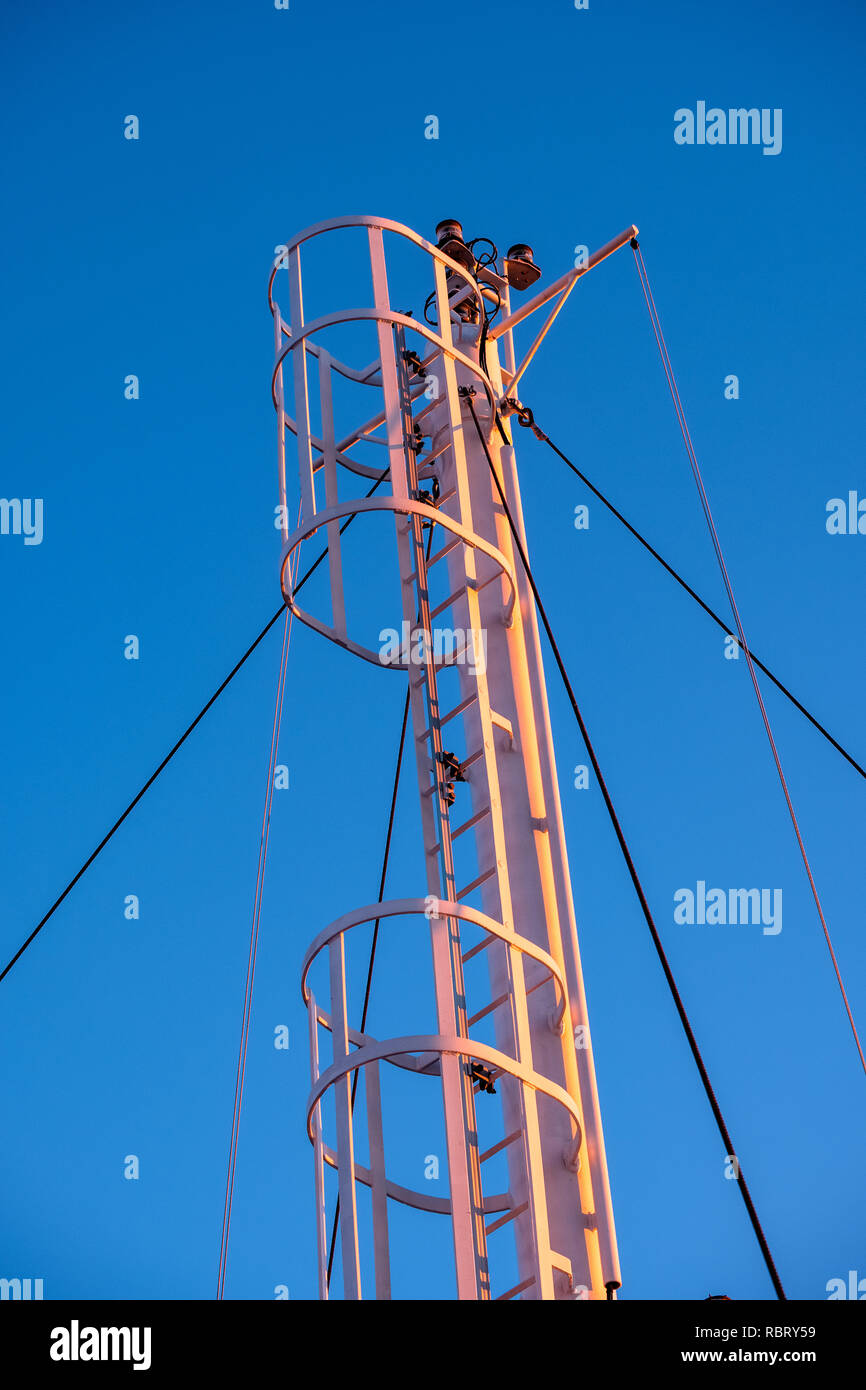 watchtower details and wooden bars, stairs and walls from below up ...