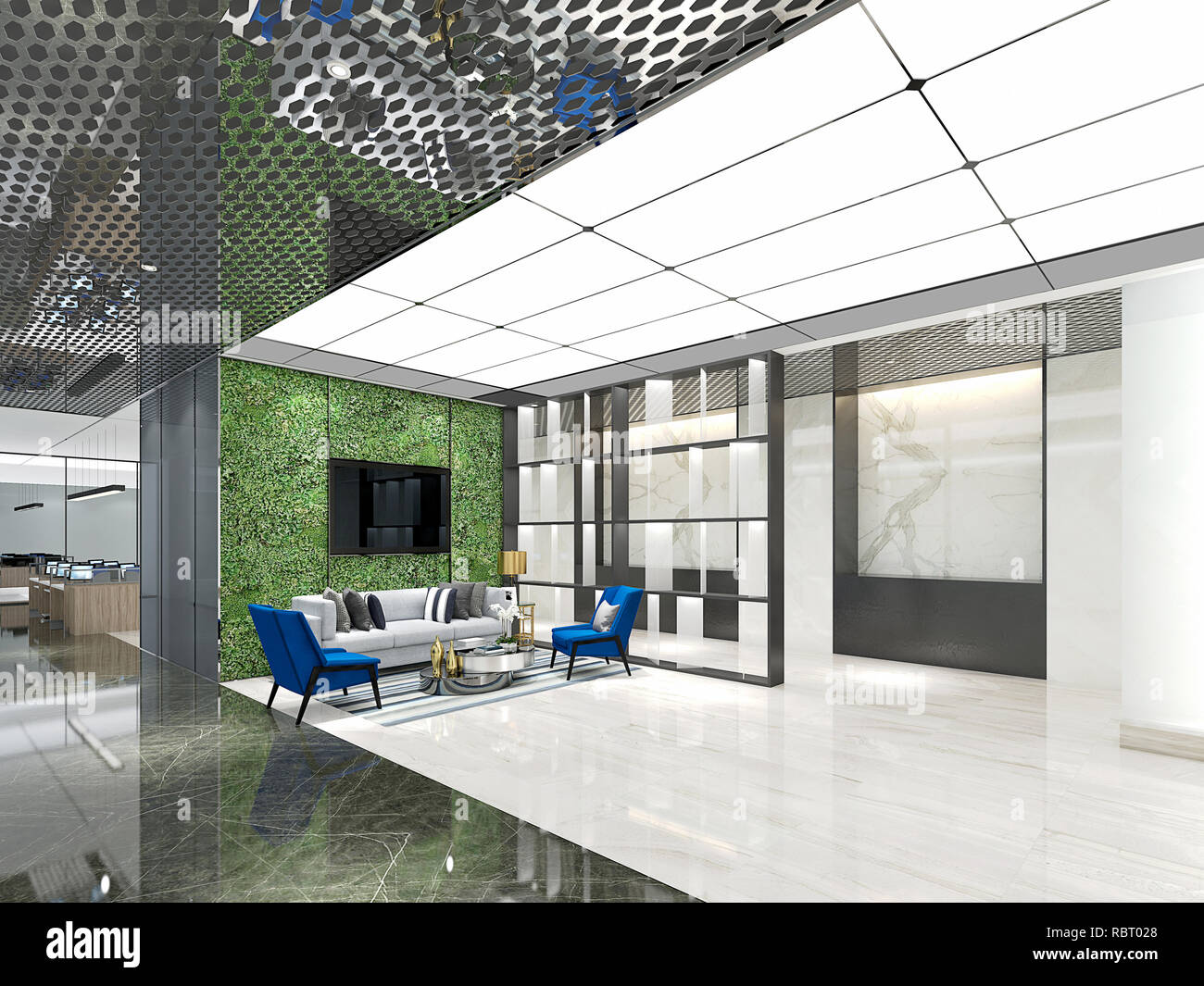 3d render of modern hotel lobby reception Stock Photo - Alamy