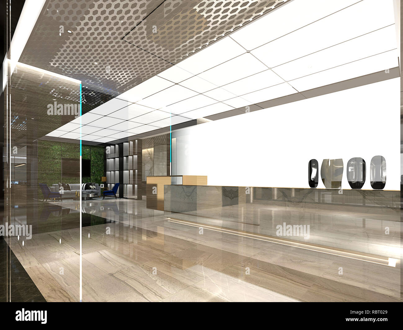 3d render of modern hotel lobby reception Stock Photo - Alamy