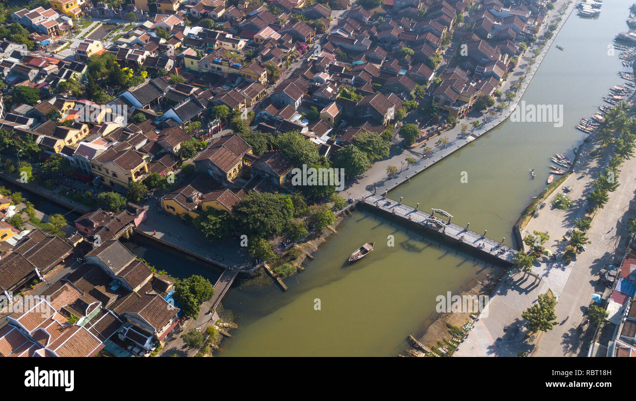 Aerial view panoramic of Hoi An old town or Hoian ancient town. Hoi An ...