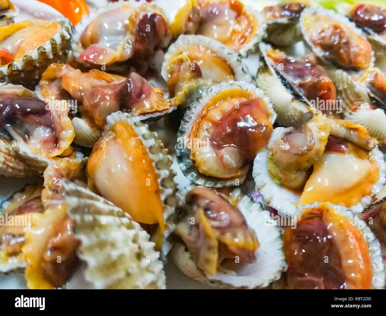 cockles background / fresh blood cockle cook boil seafood peeled Shell ...