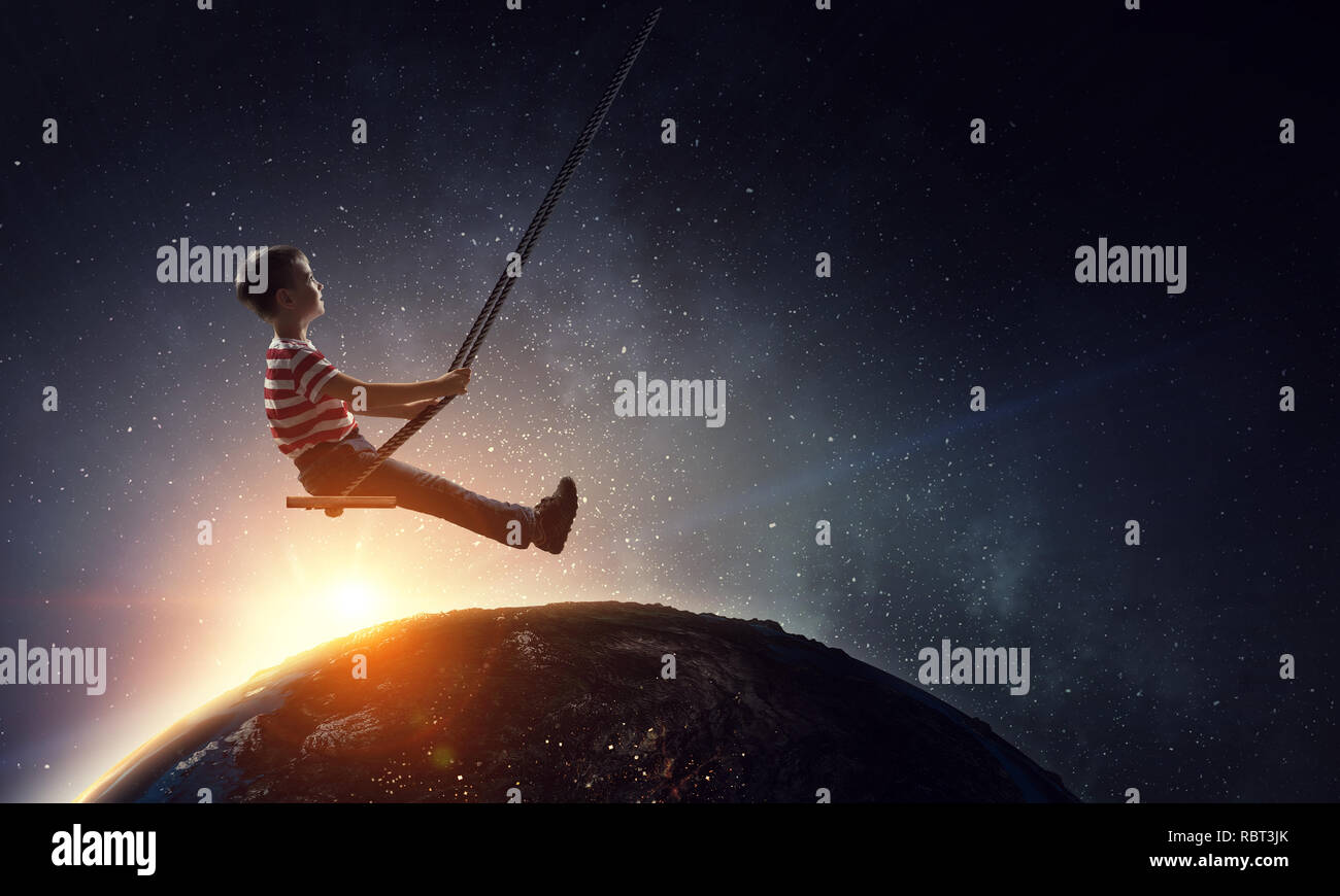 Happy careless childhood. Mixed media Stock Photo - Alamy