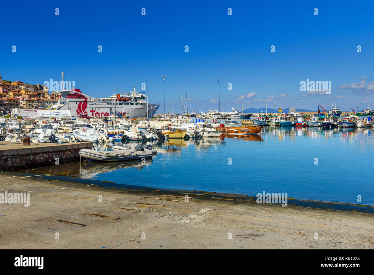 Porto Santo Stefano, Italy - October 09, 2018: View of harbor seafront ...