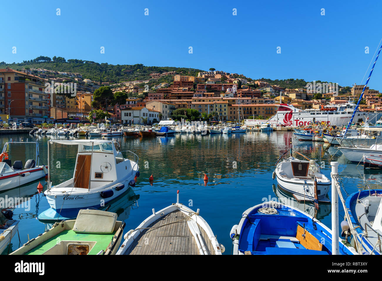 Porto Santo Stefano, Italy - October 09, 2018: View of harbor seafront ...