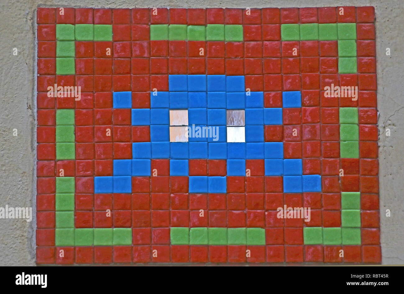 Invader art or space invader art street mosaic on a wall in Rome quite ...