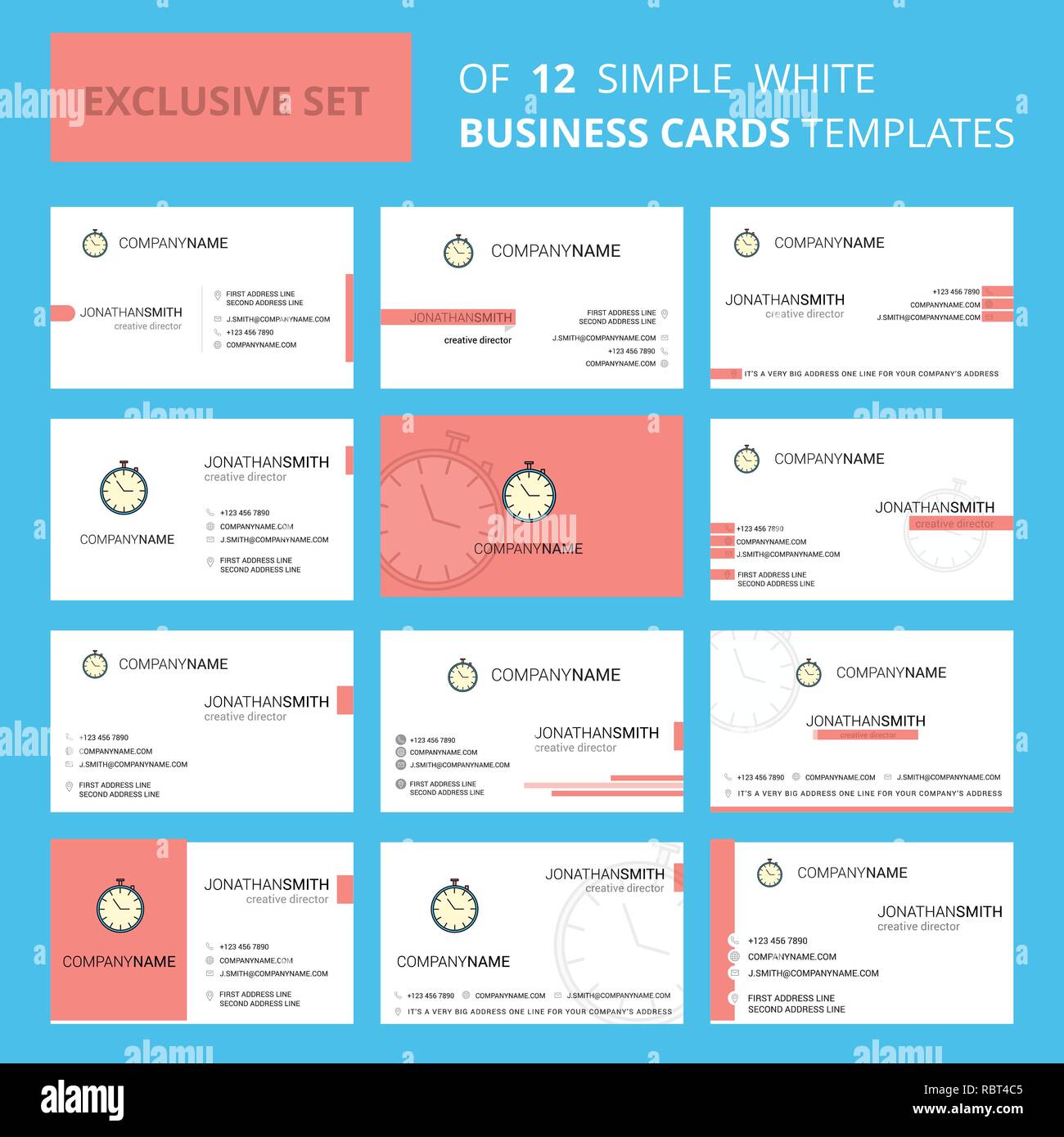 Set of 12 Stop watch Creative Busienss Card Template. Editable Creative ...