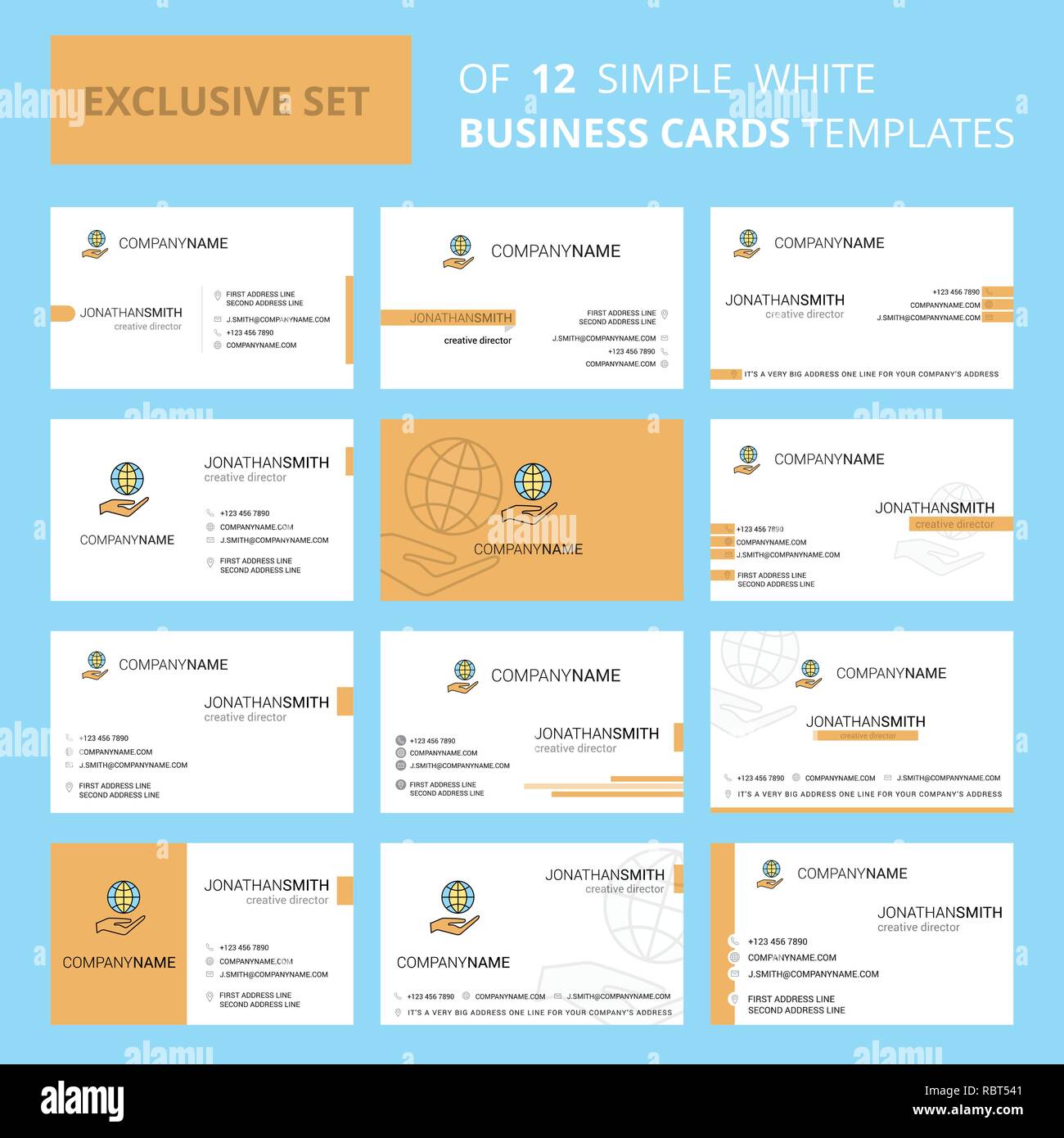 Set of 12 Safe world Creative Busienss Card Template. Editable Creative ...