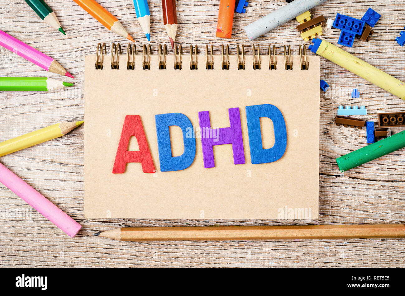 Attention Deficit Hyperactivity Disorder or ADHD concept with wooden ...