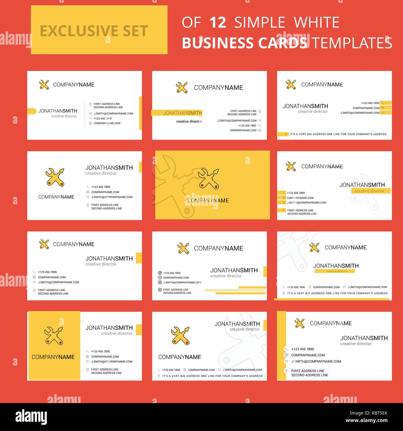 Set of 12 Hardware tools Creative Busienss Card Template. Editable ...