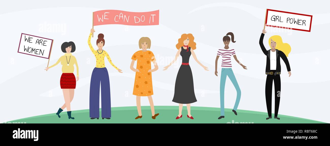 Vector feminist illustration. Girl power poster. Girls can do anything ...