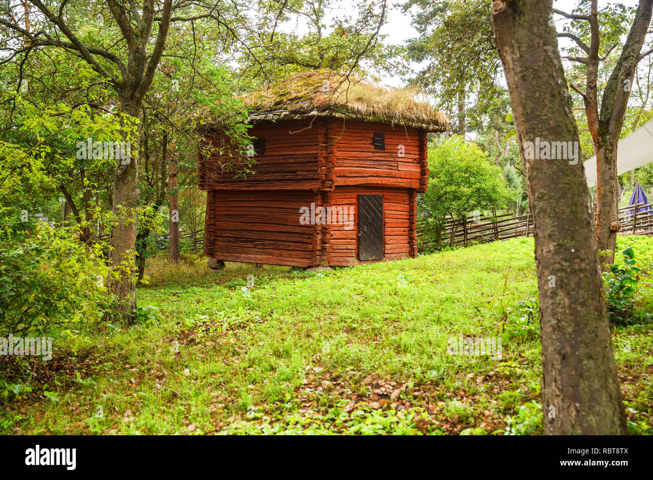 Traditional old granary at Skansen park, the first open-air museum and ...