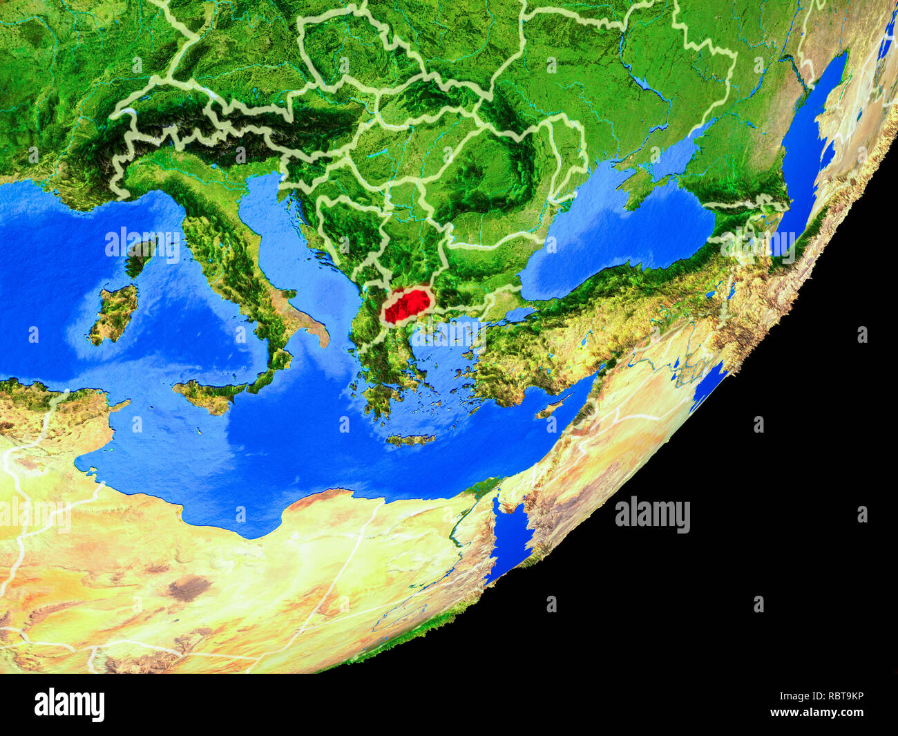 Macedonia on planet Earth with country borders and highly detailed ...