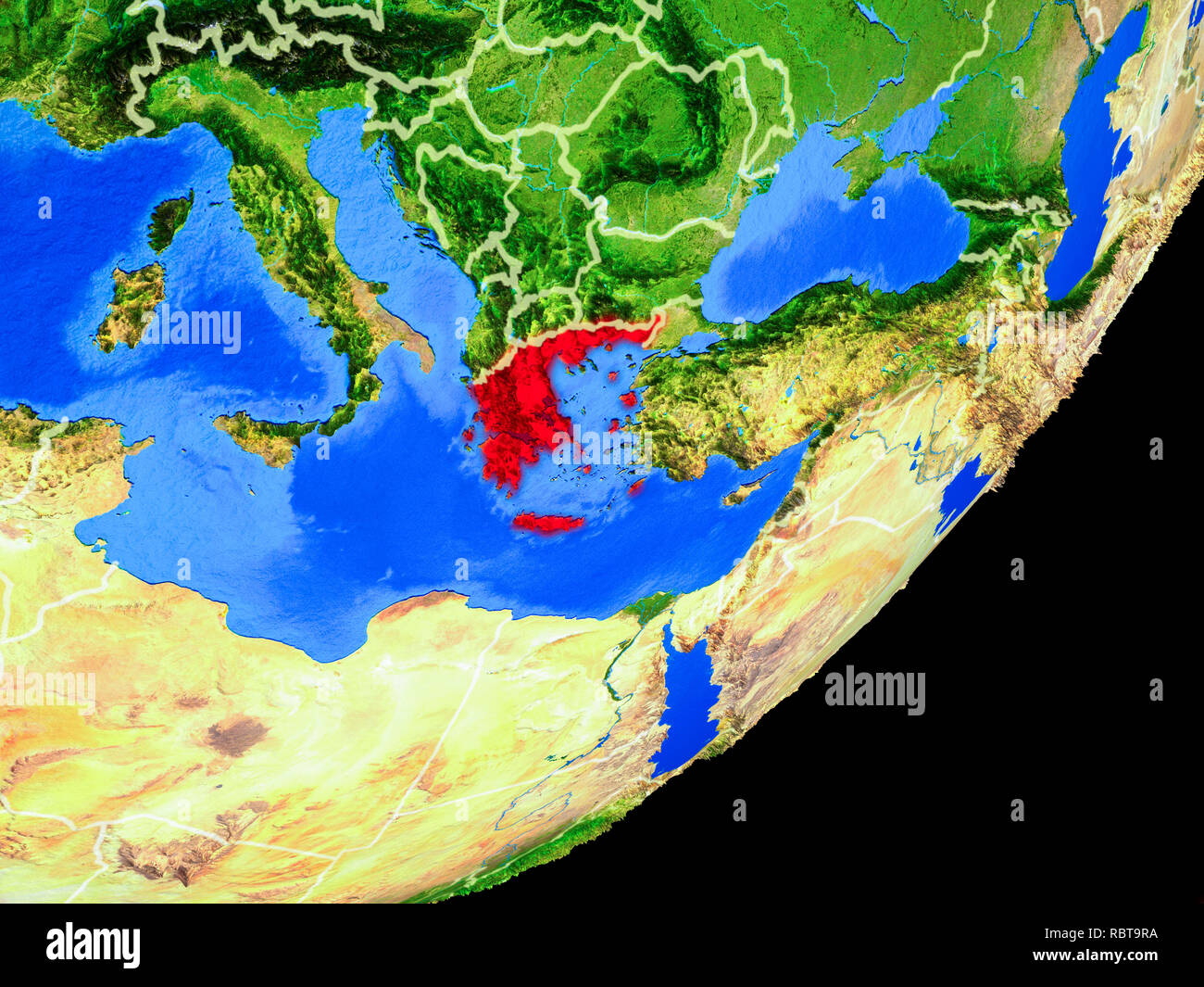 Greece on planet Earth with country borders and highly detailed planet ...