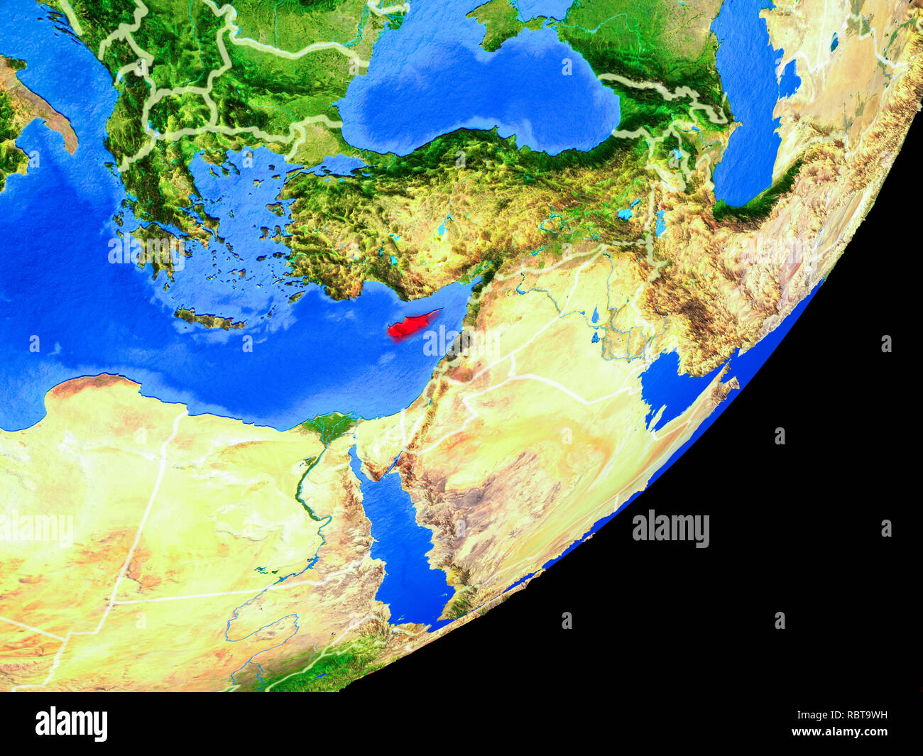 Cyprus on planet Earth with country borders and highly detailed planet ...