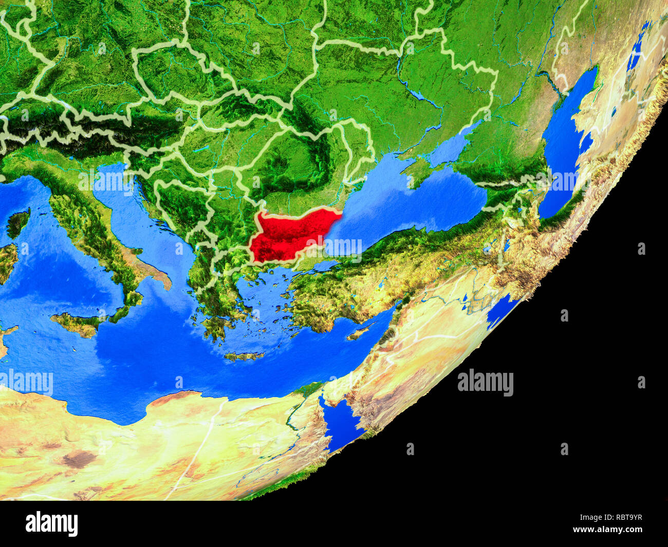Bulgaria on planet Earth with country borders and highly detailed ...